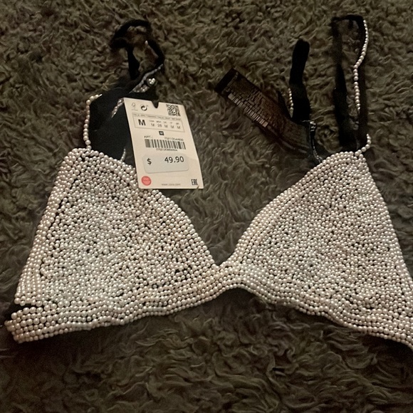Zara | Tops | Nwt Zara Pearl Bralette Top | Poshmark